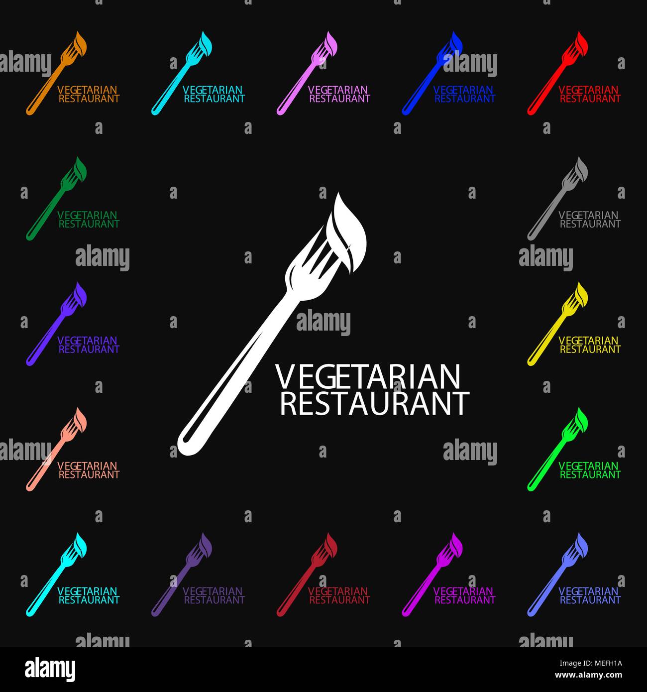 vegetarian restaurant icon sign. Lots of colorful symbols for your ...
