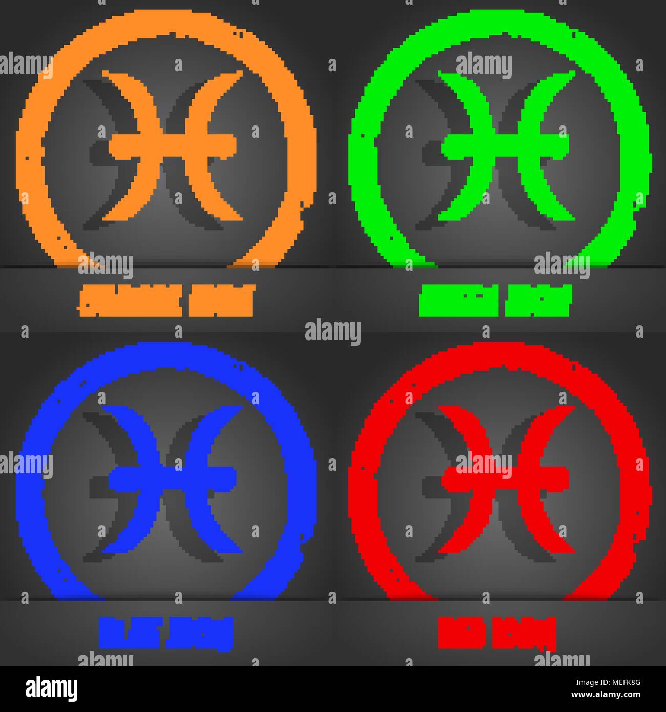Pisces zodiac sign icon. Fashionable modern style. In the orange, green ...