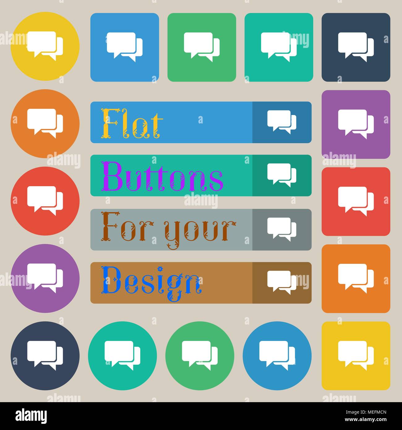 Speech bubbles icon sign. Set of twenty colored flat, round, square and ...