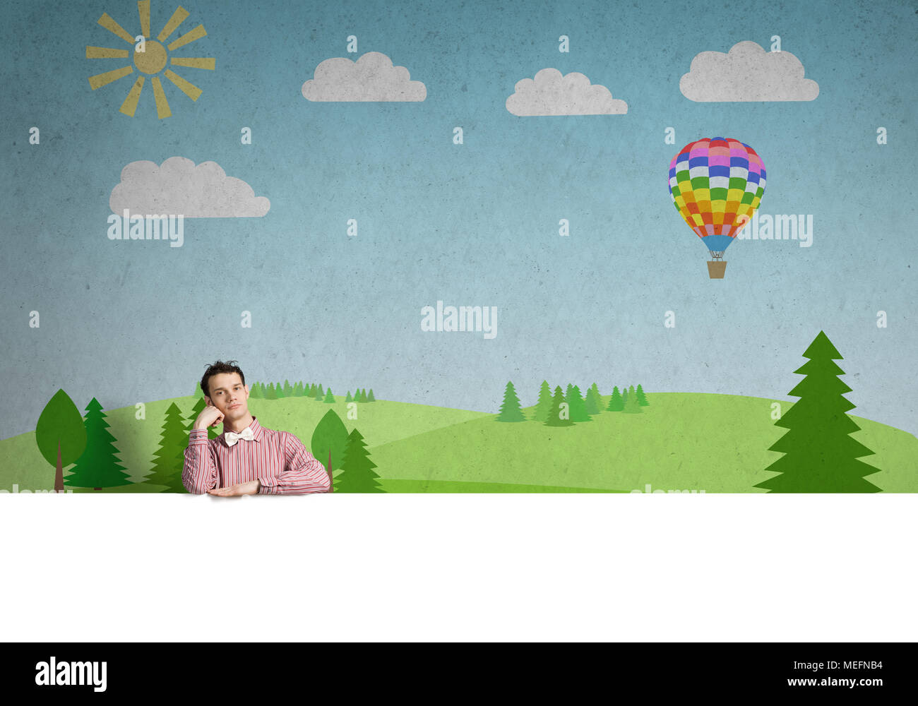 Bored man with banner Stock Photo - Alamy