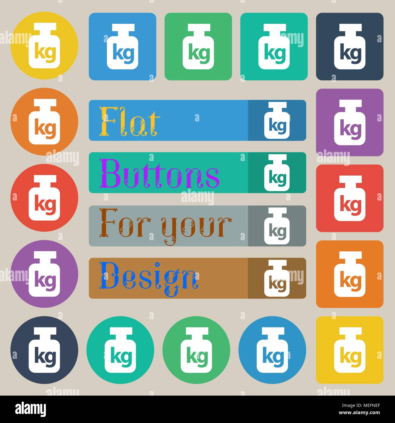 Weight icon sign. Set of twenty colored flat, round, square and ...