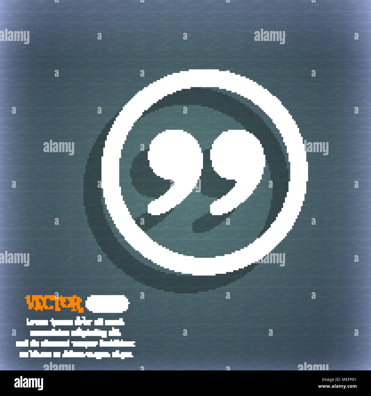 Double quotes icon. On the blue-green abstract background with shadow ...