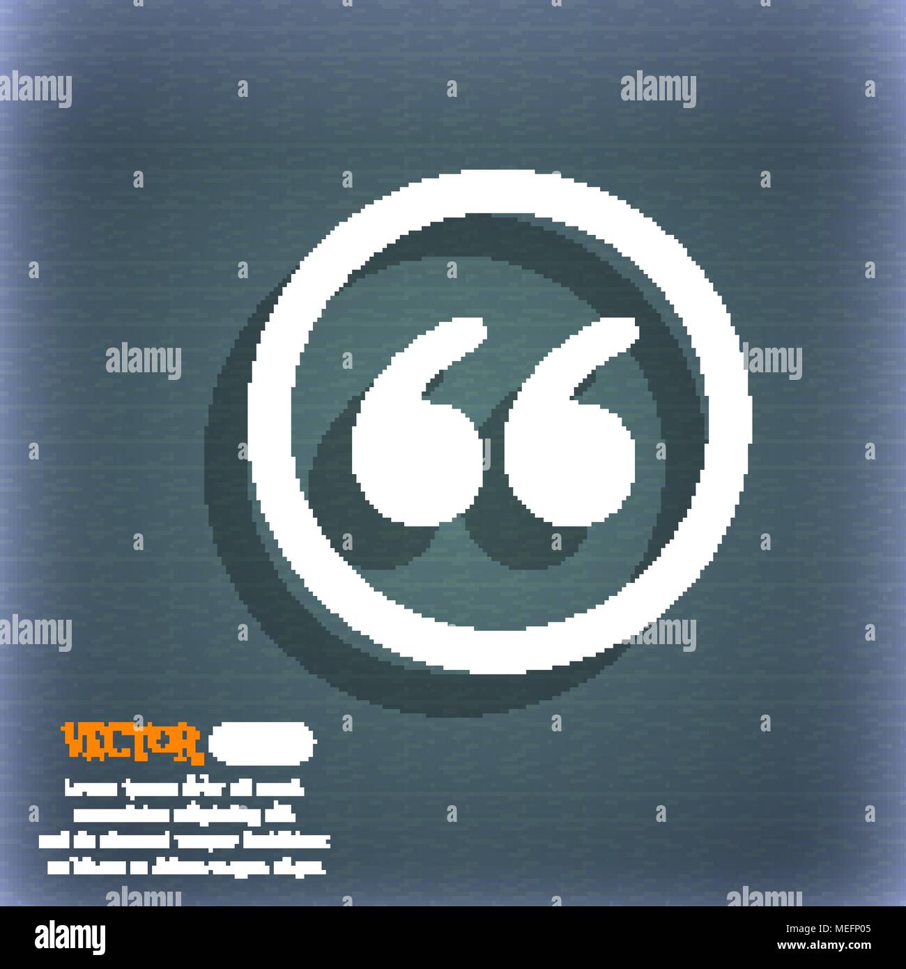 Double quotes icon. On the blue-green abstract background with shadow ...