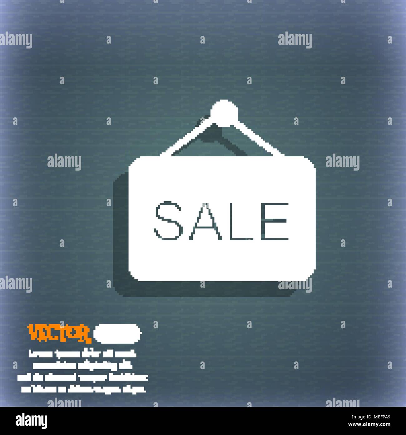 Sale icon. On the blue-green abstract background with shadow and space ...