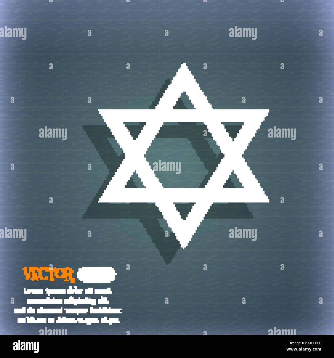 pentagram icon. On the blue-green abstract background with shadow and ...