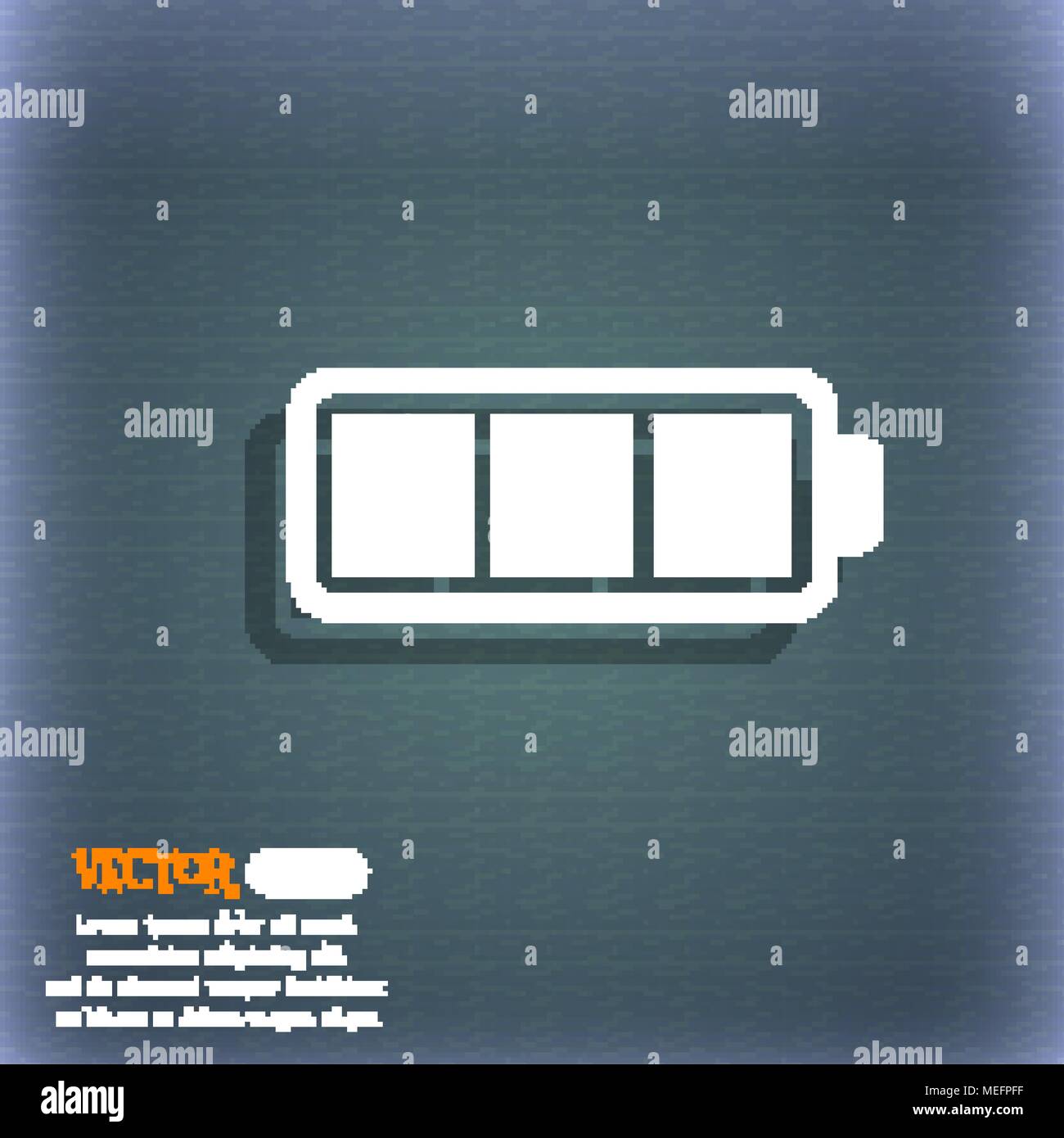 Battery fully charged icon. On the blue-green abstract background with ...
