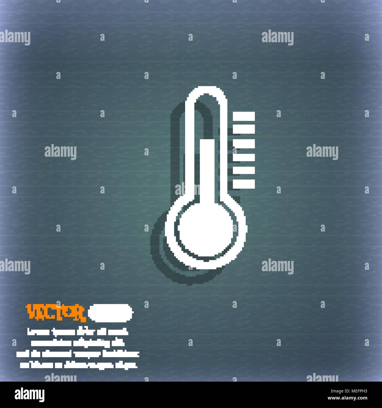 Thermometer icon. On the blue-green abstract background with shadow and ...