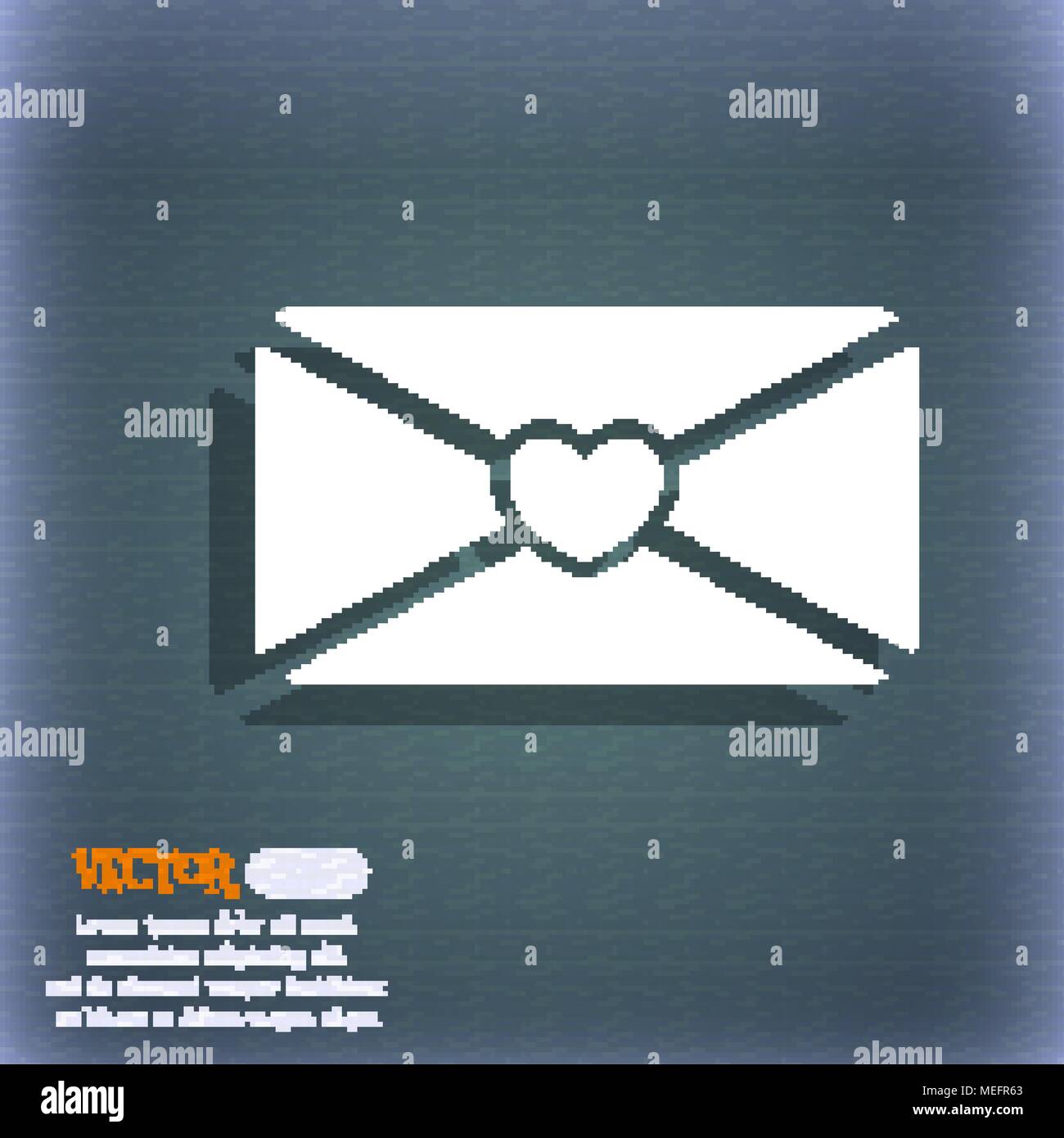 love letter icon. On the blue-green abstract background with shadow and ...