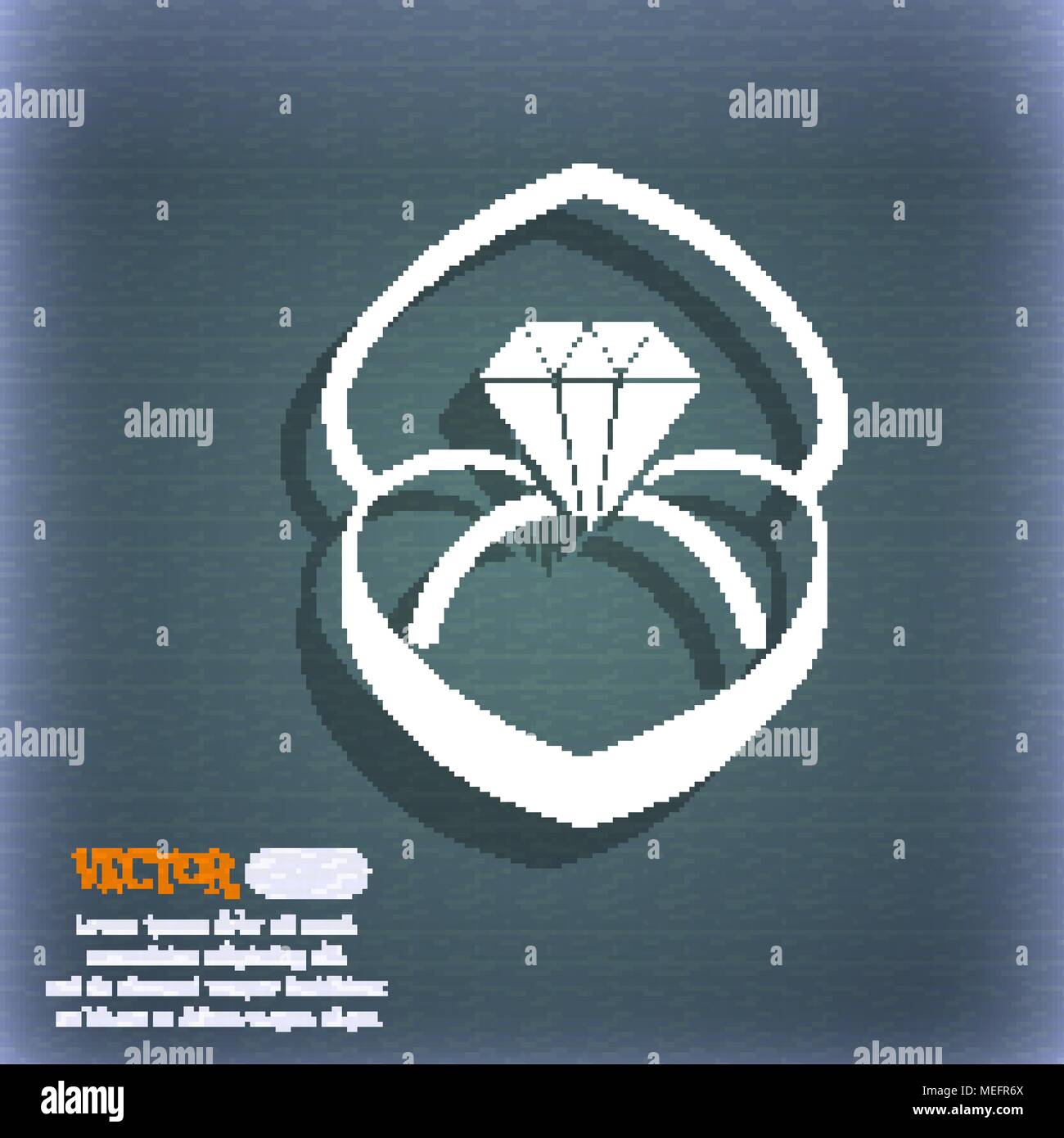 diamond ring icon. On the blue-green abstract background with shadow ...