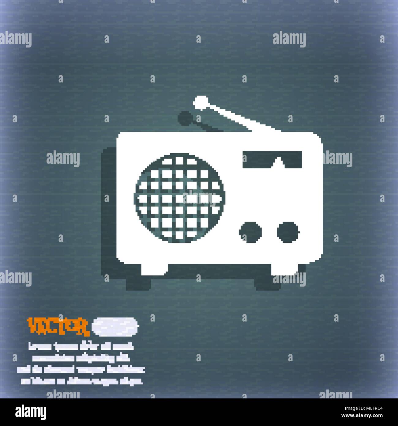 Retro radio icon. On the blue-green abstract background with shadow and ...