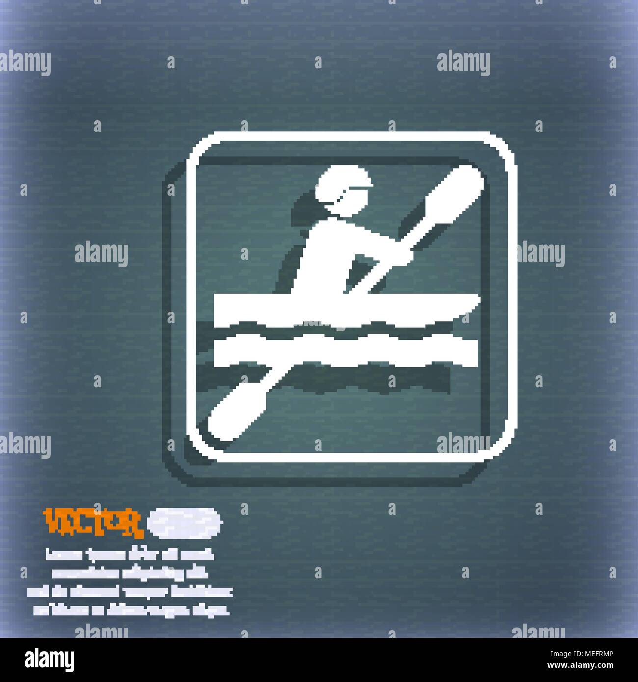 canoeing icon. On the blue-green abstract background with shadow and ...