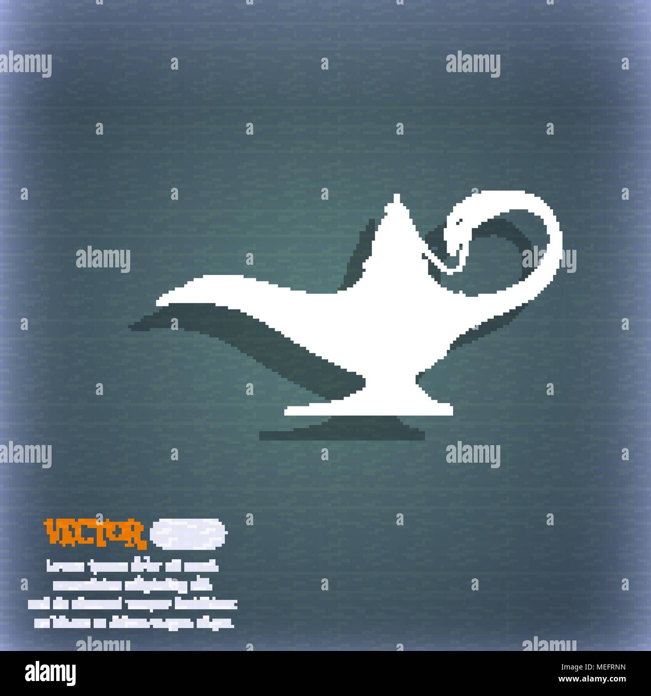 Alladin lamp genie icon. On the blue-green abstract background with ...