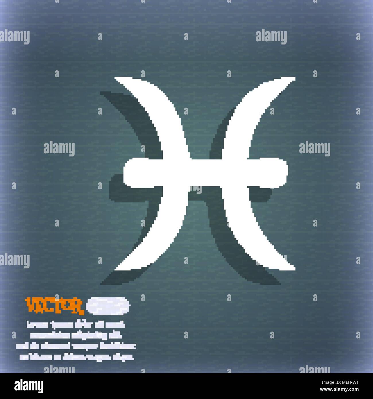 Pisces zodiac sign icon. On the blue-green abstract background with ...