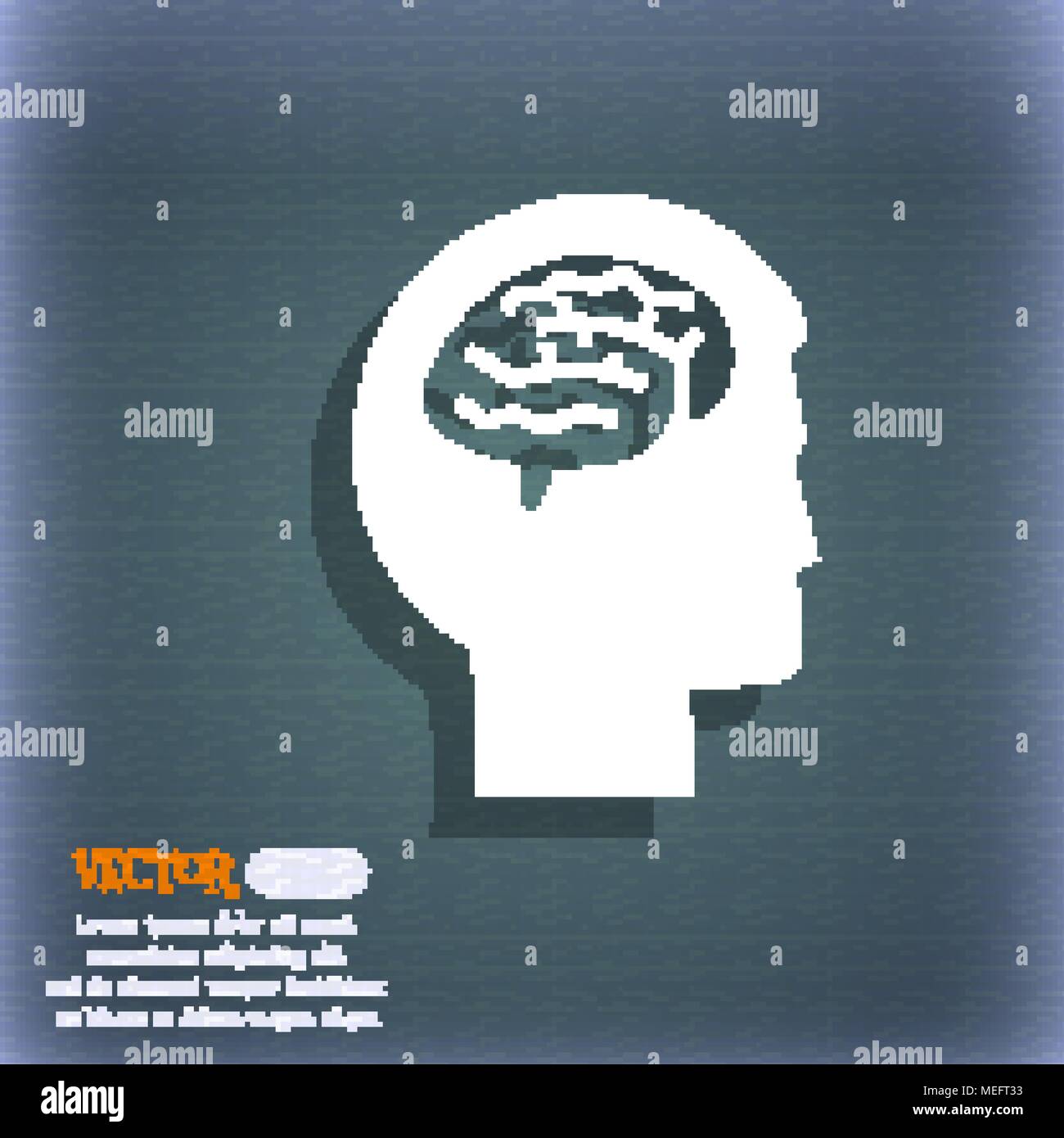 Brain icon. On the blue-green abstract background with shadow and space ...