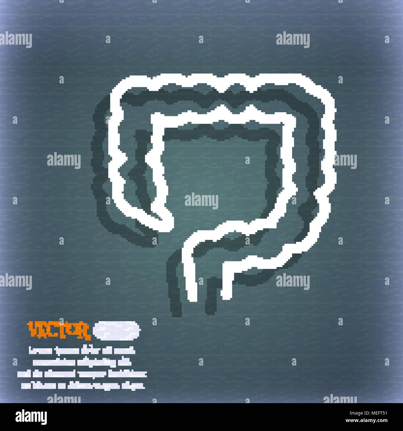 large intestine icon. On the blue-green abstract background with shadow ...