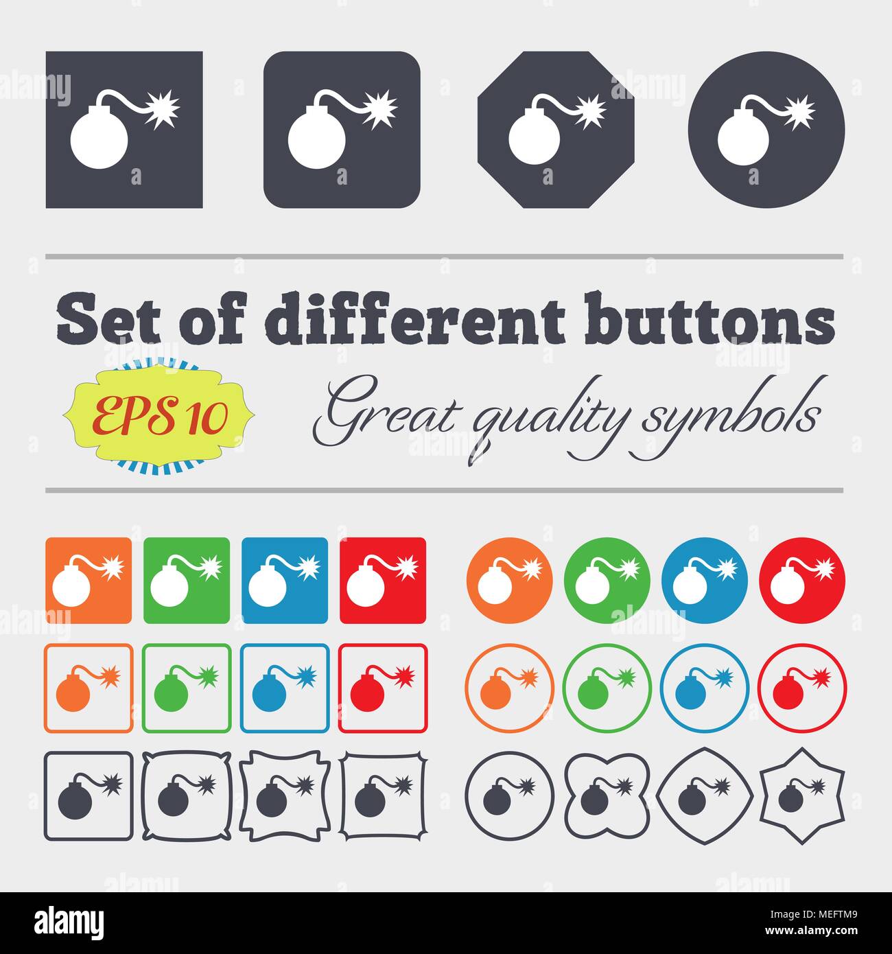 bomb icon sign. Big set of colorful, diverse, high-quality buttons ...