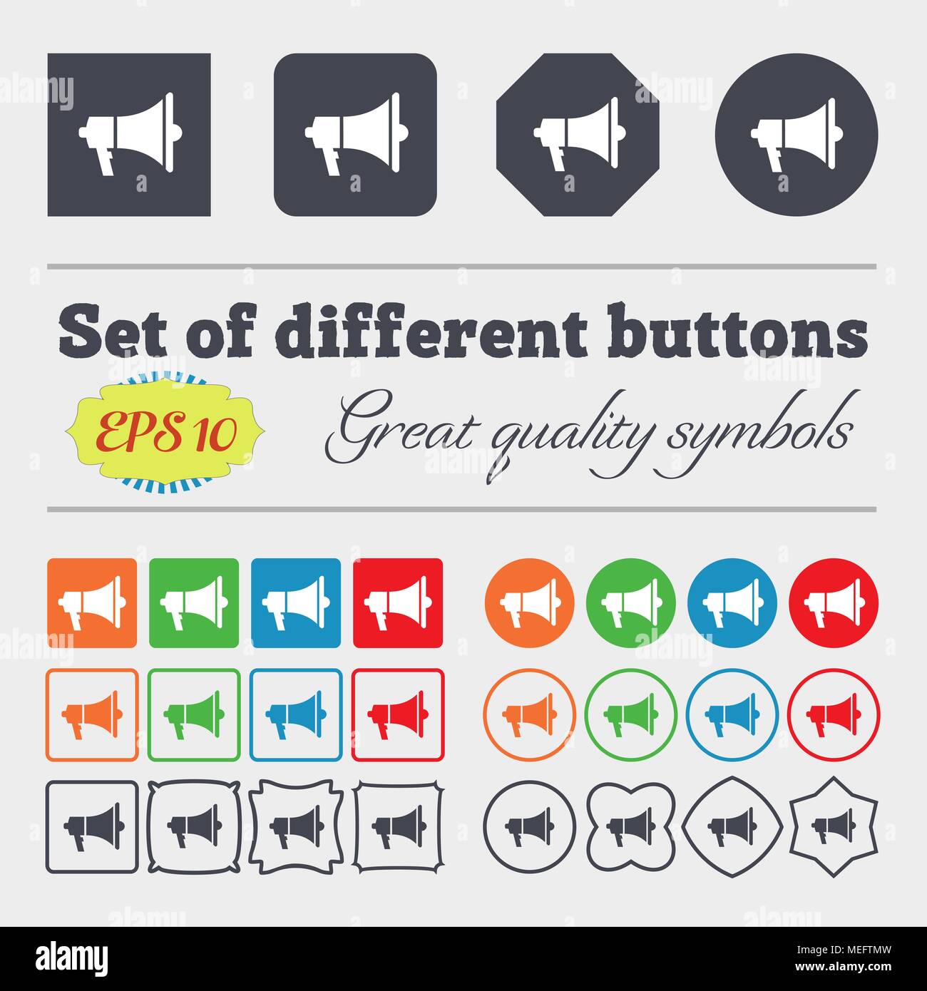 Gramophone web icon sign. Big set of colorful, diverse, high-quality buttons. Vector ...