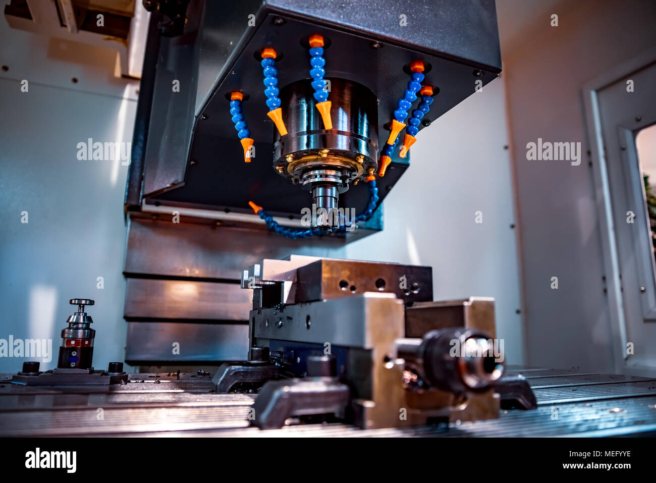 Metalworking CNC milling machine. Cutting metal modern processing ...