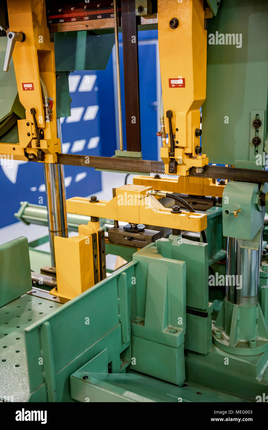Modern machine Saw. Cutting metal modern processing technology Stock ...