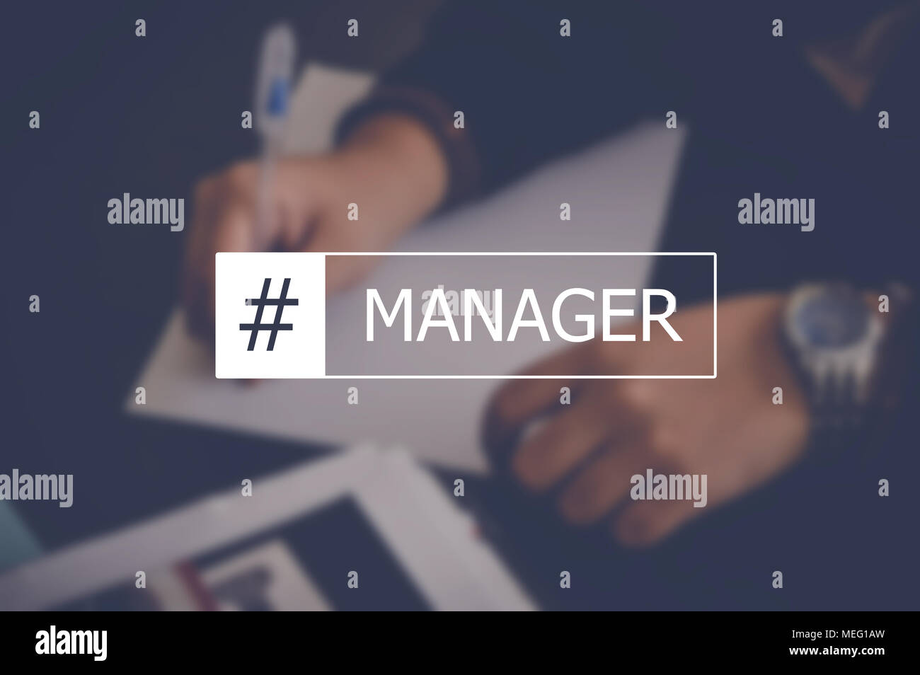 Manager word with business blurring background Stock Photo - Alamy