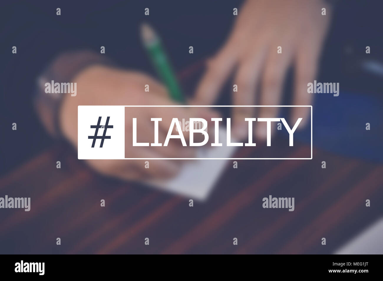 Liability word with businessman hand writing a note background Stock ...