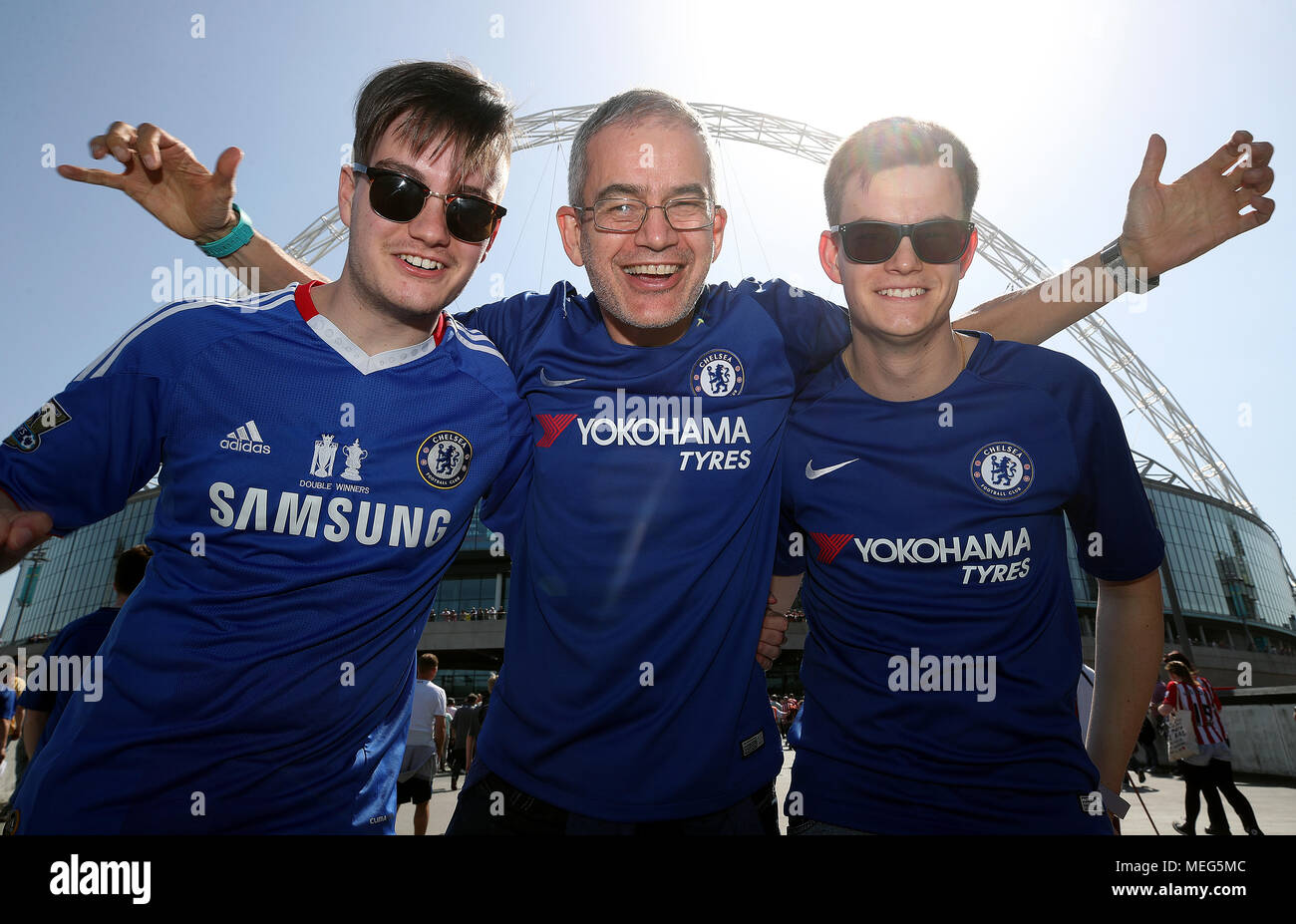 Chelsea fans pose for a picture prior to the Emirates FA Cup semi-final ...
