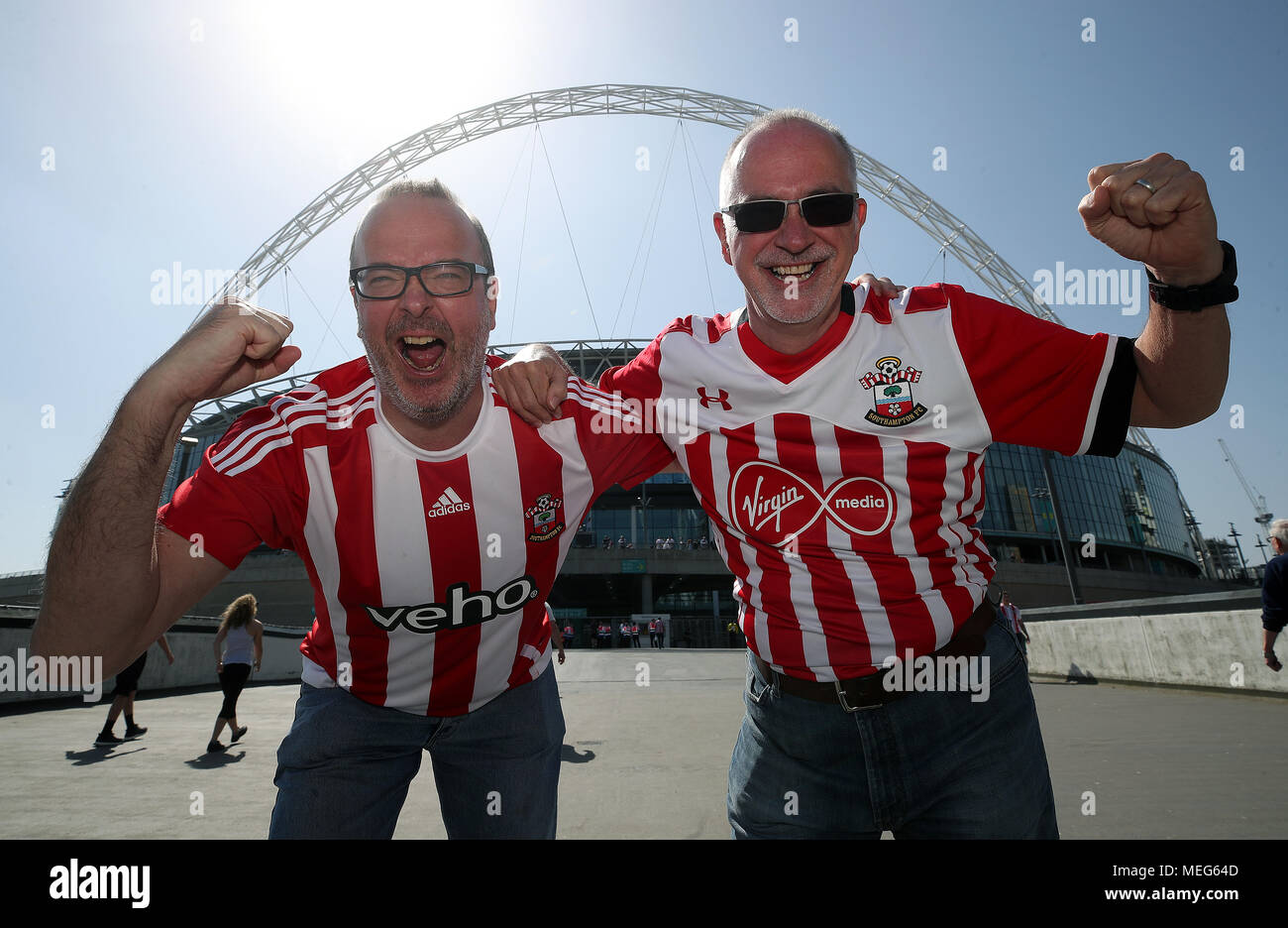 Southampton fans pose for a picture outside the stadium prior to the ...