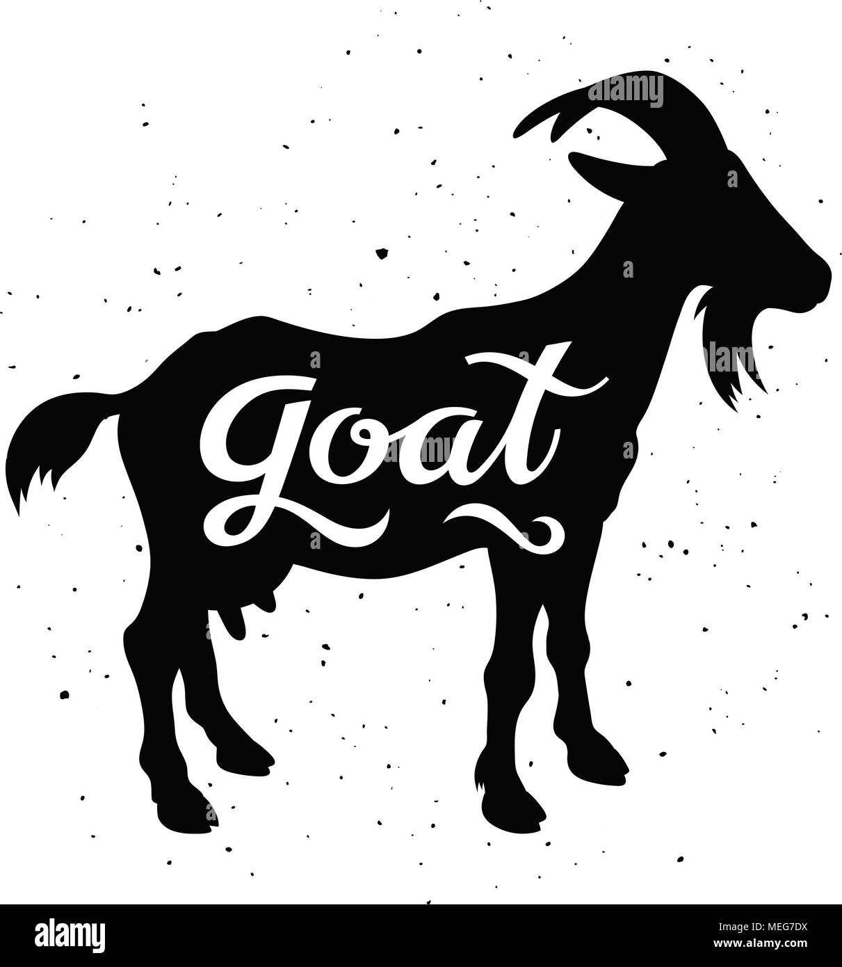 Goat silhouette with a calligraphic inscription "Goat" on a grunge ...