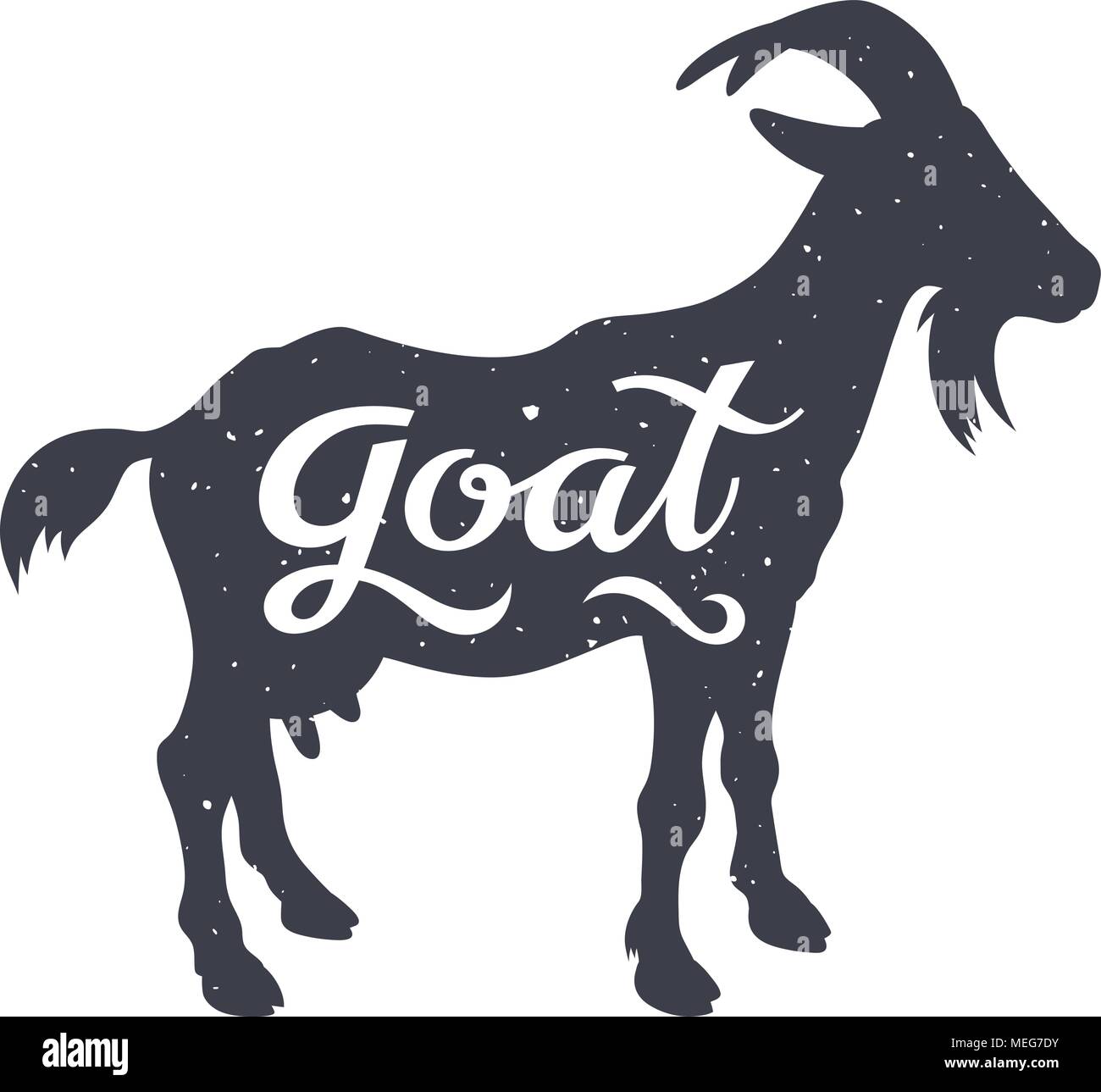Grunge textured Goat silhouette with a calligraphic inscription "Goat ...