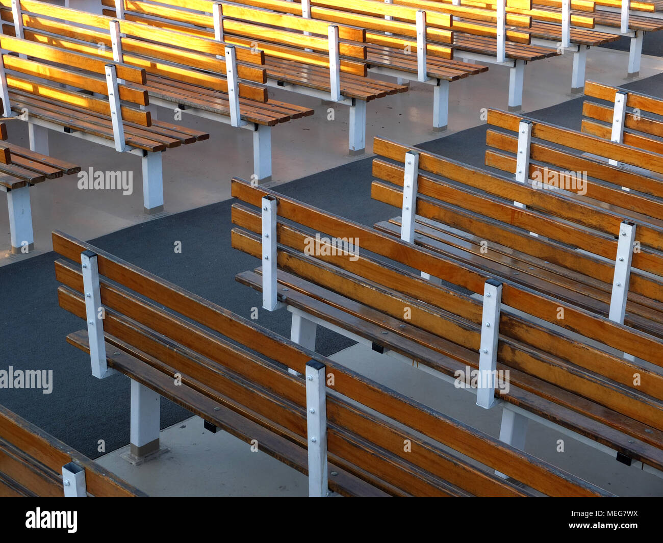 Rows of seating on a tour barge on the Seine in Paris, just by the ...