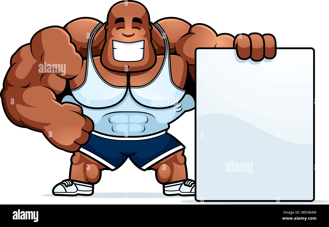 A cartoon illustration of a personal trainer with a sign Stock Vector ...