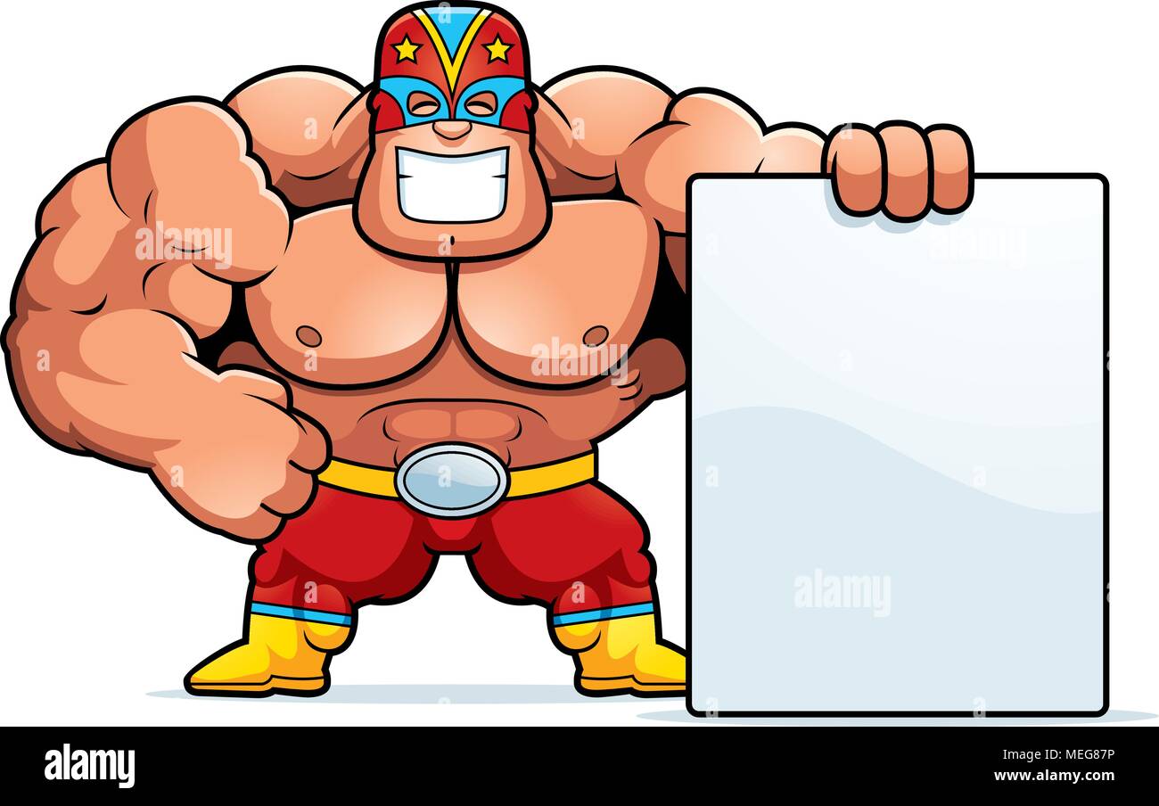 A cartoon illustration of a Mexican luchador with a sign Stock Vector ...