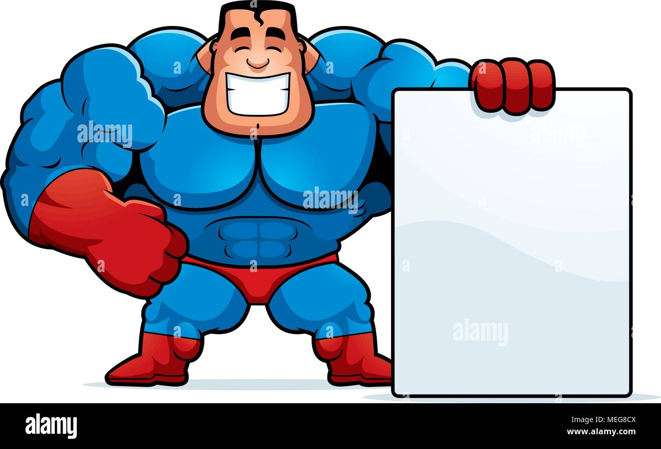 A cartoon illustration of a superhero with a sign Stock Vector Image ...