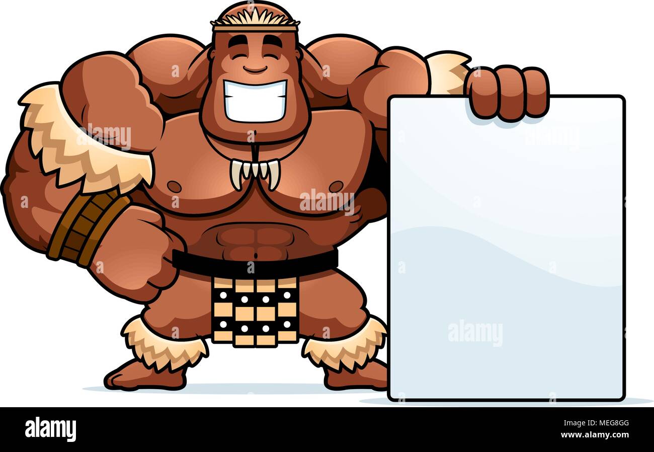 A cartoon illustration of a Zulu warrior with a sign Stock Vector Image ...