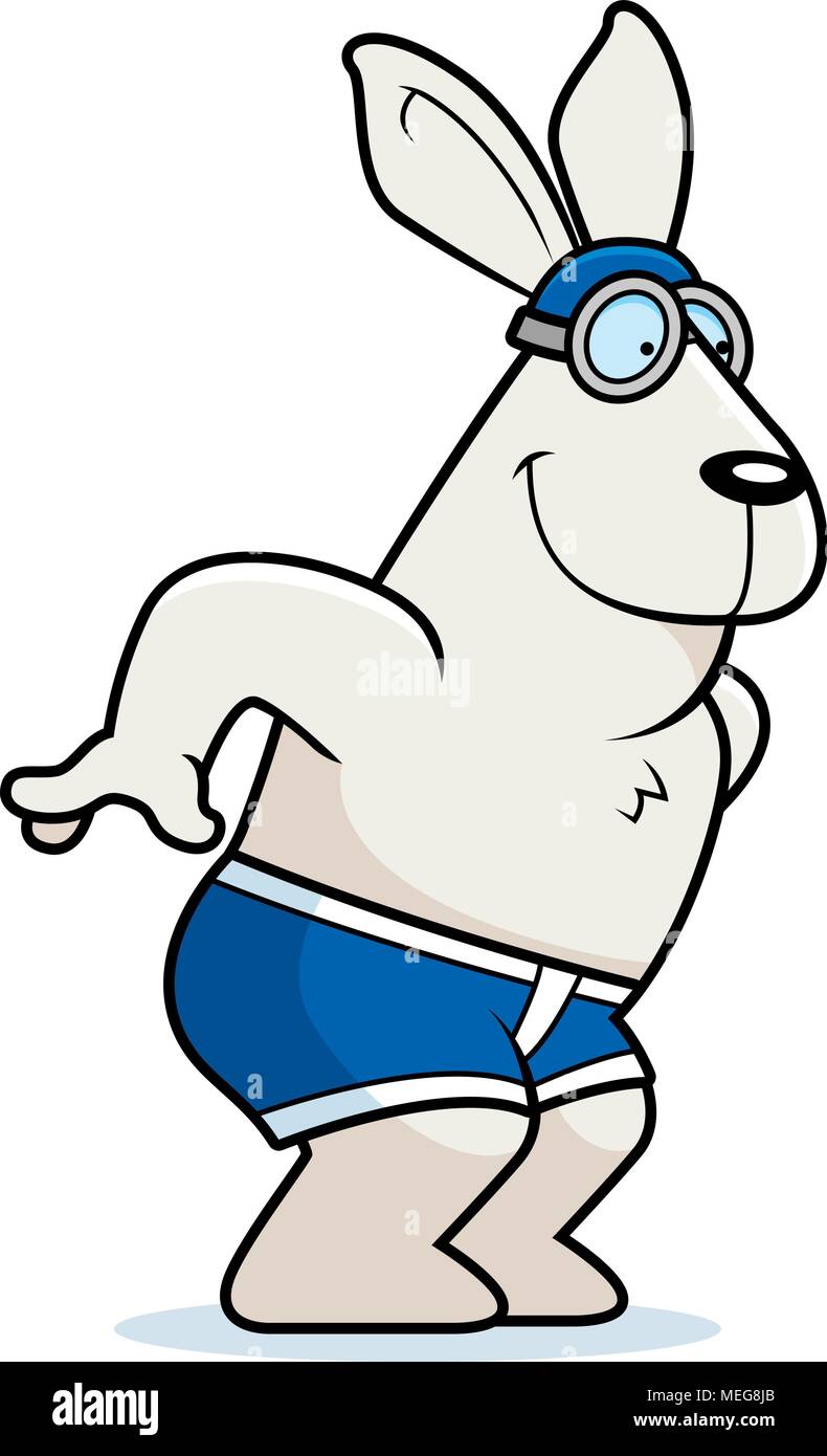 A cartoon illustration of a rabbit preparing to dive and swim Stock ...