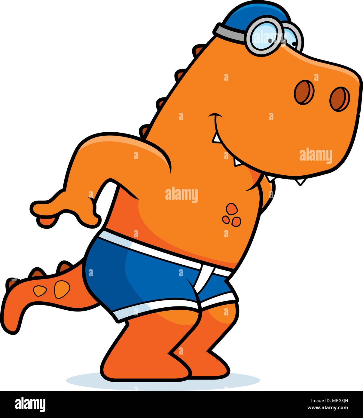 A cartoon illustration of a Tyrannosaurus Rex preparing to dive and ...