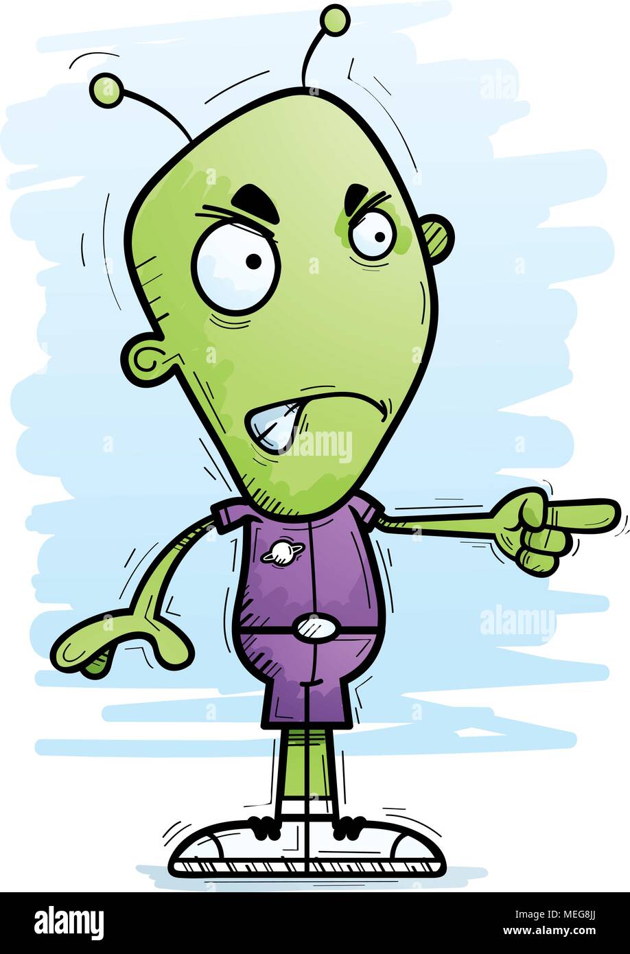 A cartoon illustration of an alien man looking angry and pointing Stock ...