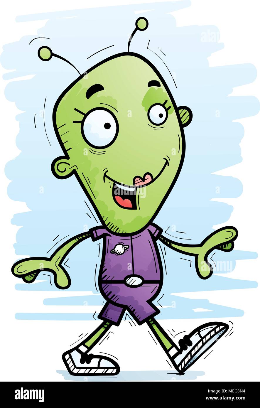 A cartoon illustration of an alien woman walking Stock Vector Image ...