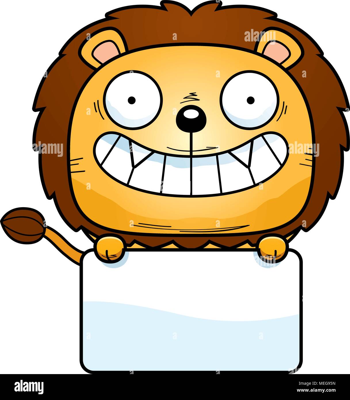 A cartoon illustration of a lion cub with a white sign Stock Vector ...