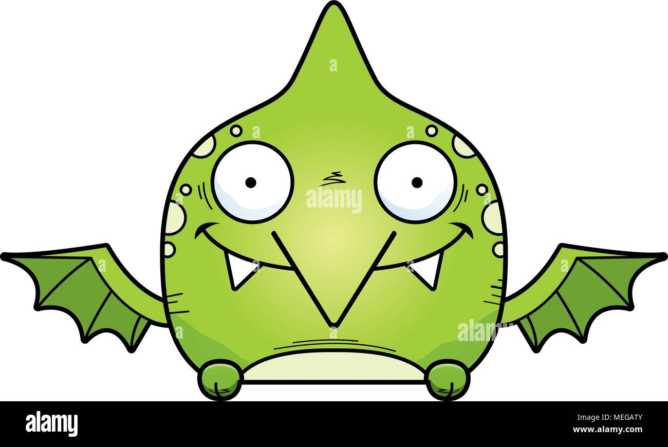 A cartoon illustration of a little pterodactyl peeking over an object ...