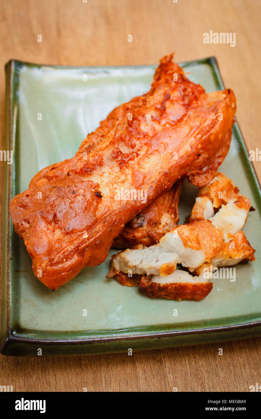 Deep fried crispy pork, fried streaky pork, style thai food Stock Photo ...
