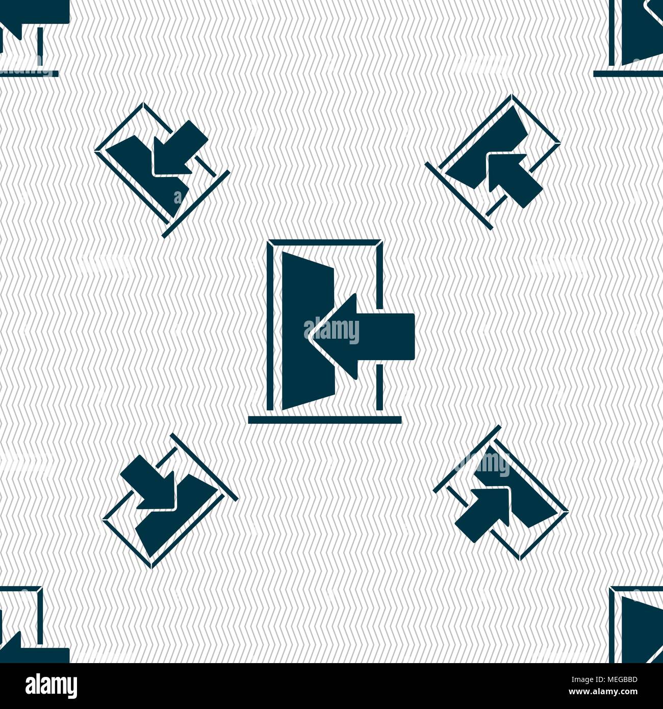 Door, Enter or exit icon sign. Seamless pattern with geometric texture ...