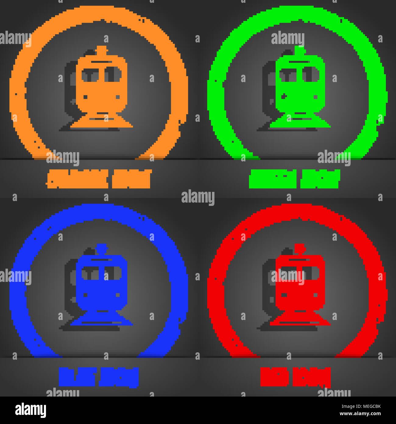 train icon symbol. Fashionable modern style. In the orange, green, blue ...