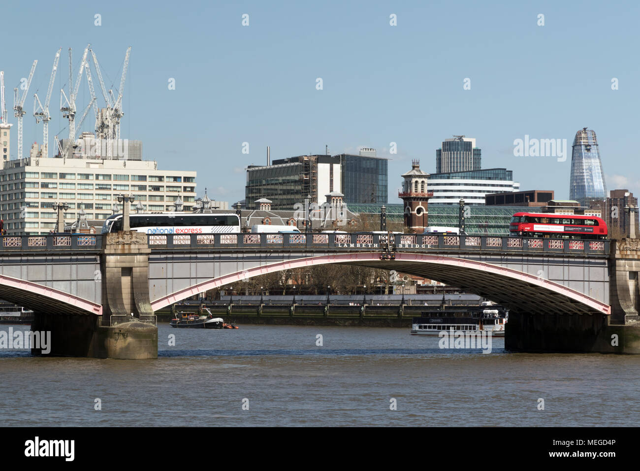 Lambeth Bridge on the River Thames Embankment in the city of London ...