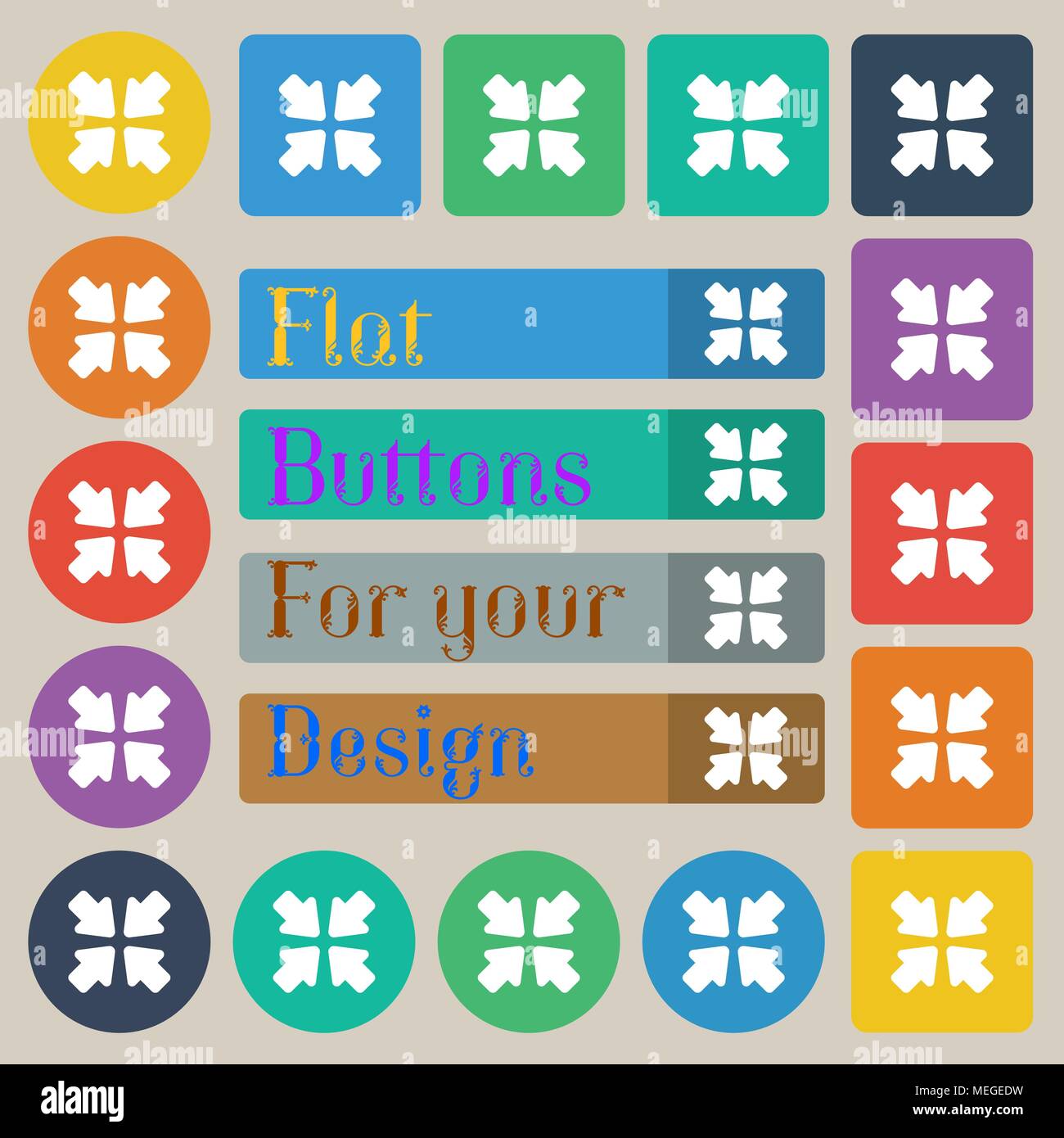turn to full screen icon sign. Set of twenty colored flat, round ...