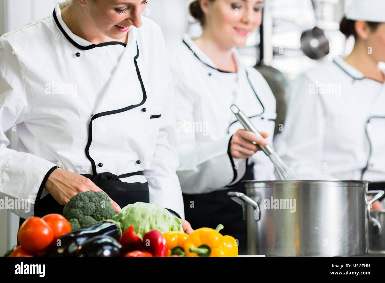 Chefs preparing meals in commercial kitchen Stock Photo - Alamy