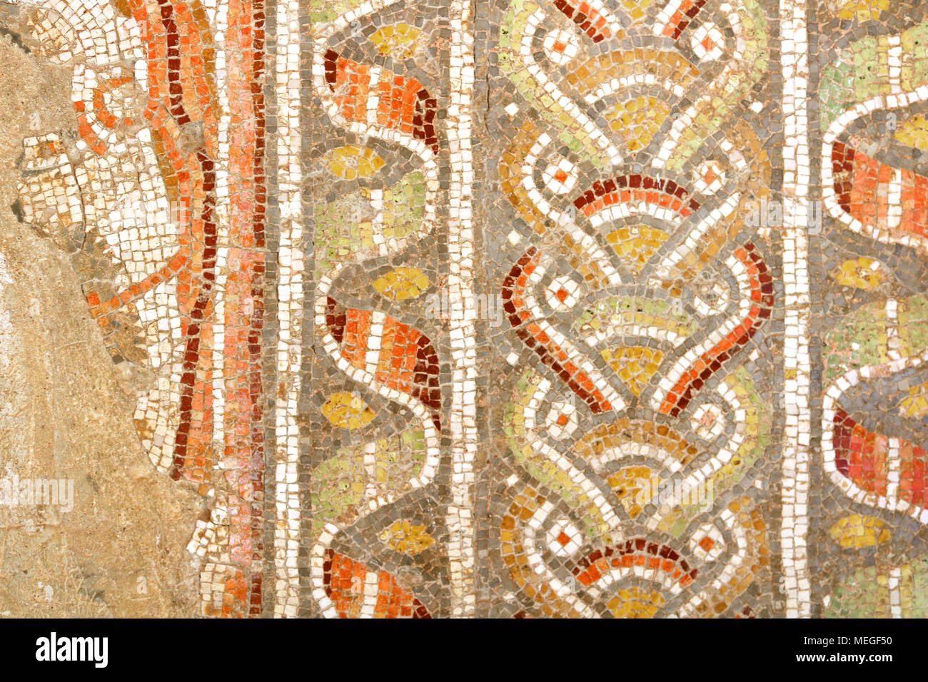 Fifth-century mosaic exterior wall of St. Stephen's Church of Beit ...