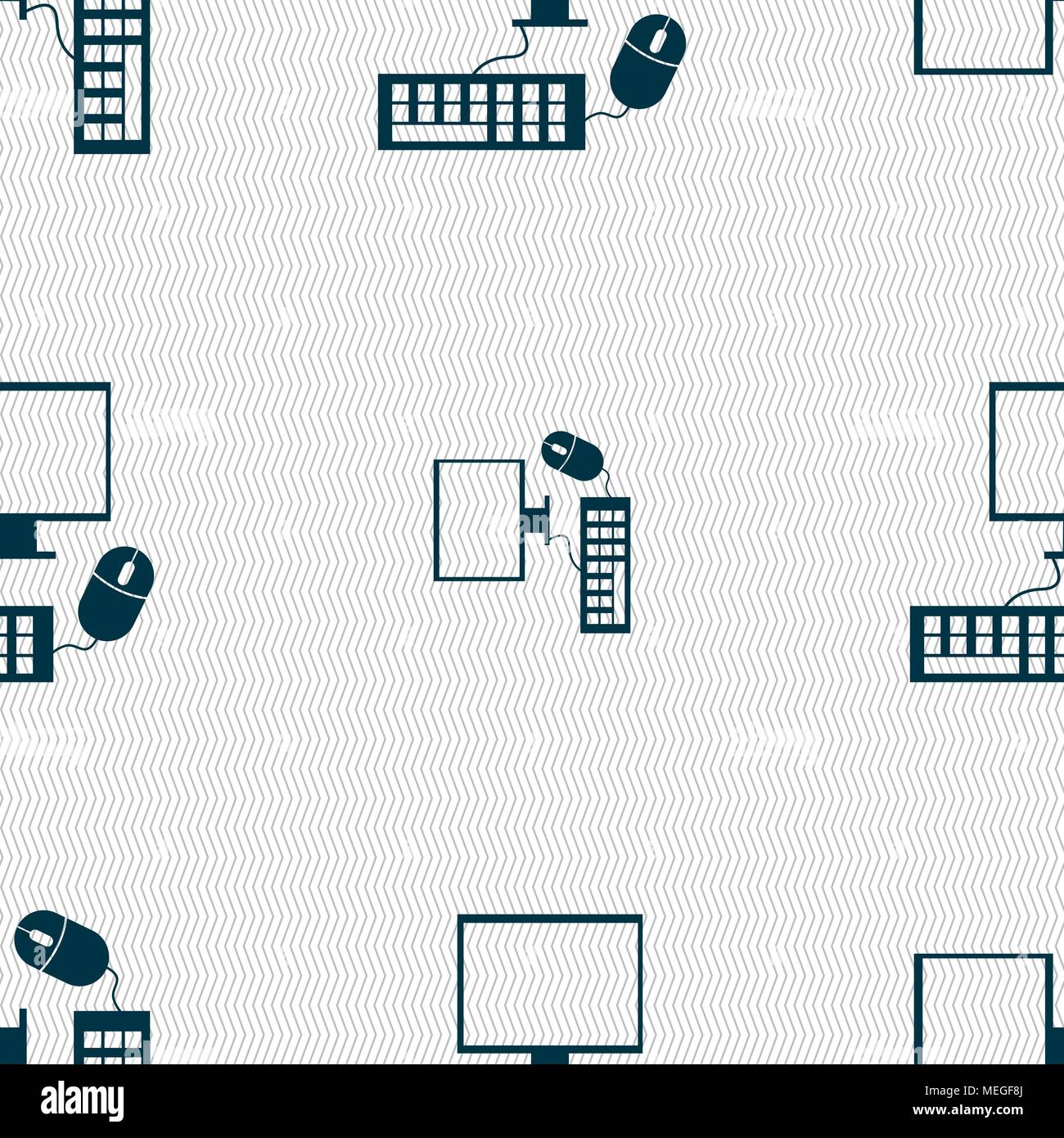 Computer widescreen monitor, keyboard, mouse sign icon. Seamless abstract background with ...