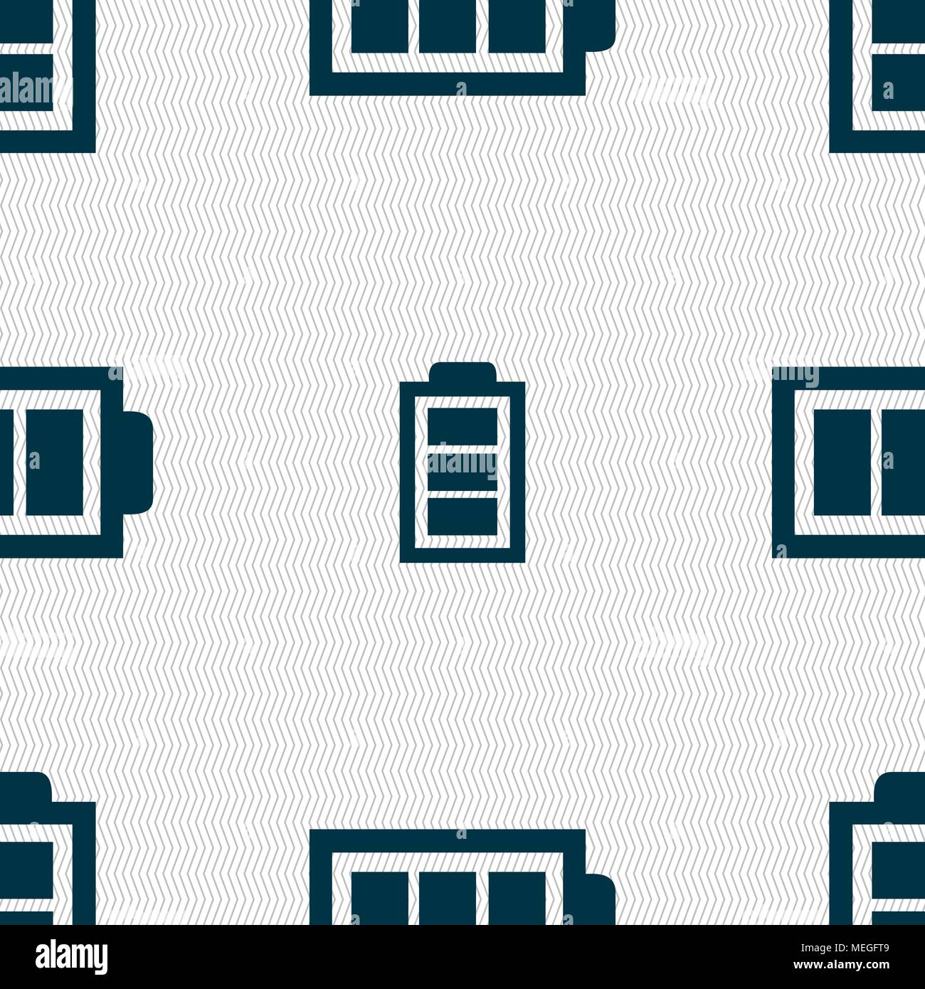 Battery fully charged sign icon. Electricity symbol. Seamless abstract ...