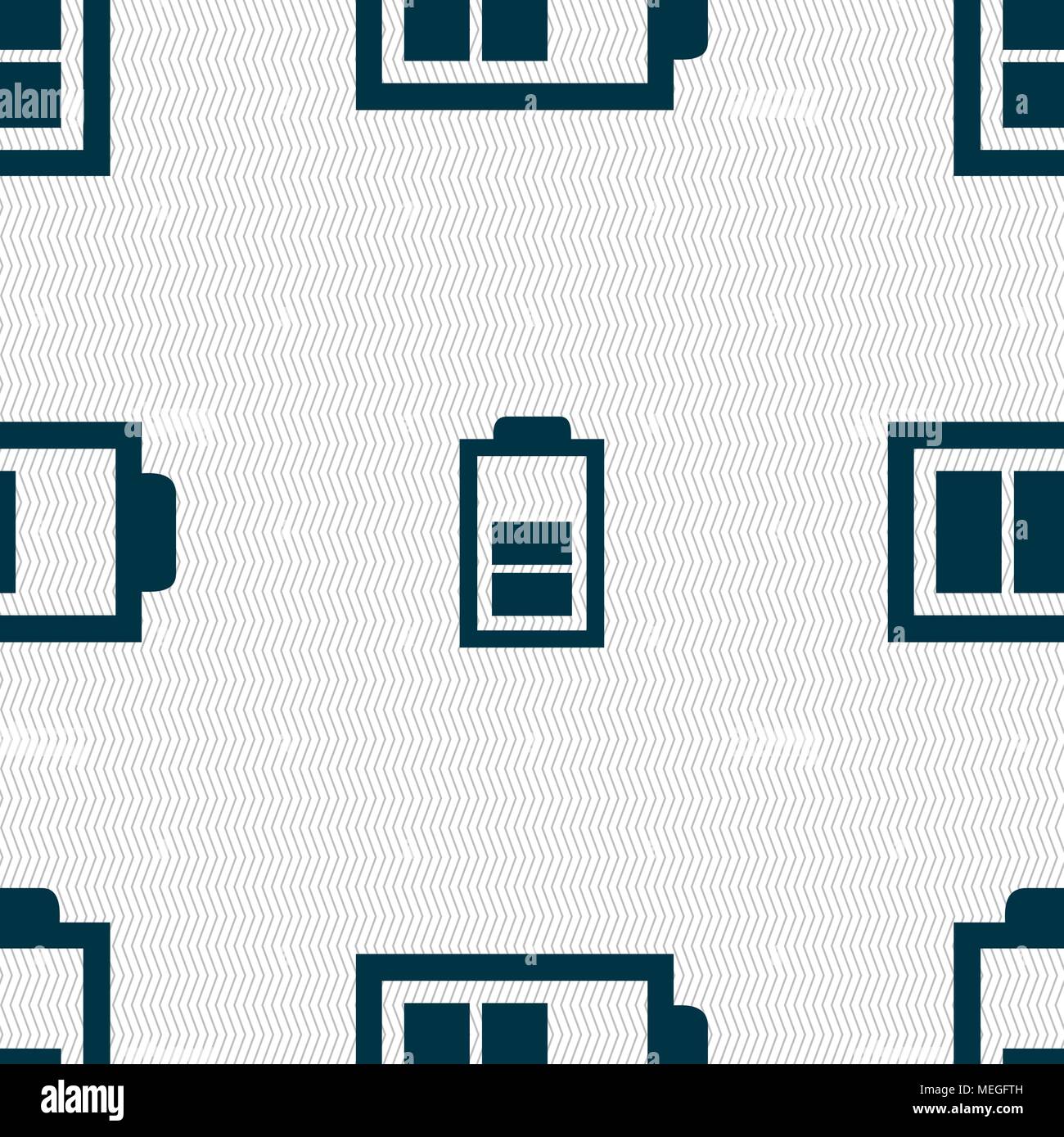 Battery half level sign icon. Low electricity symbol. Seamless abstract ...